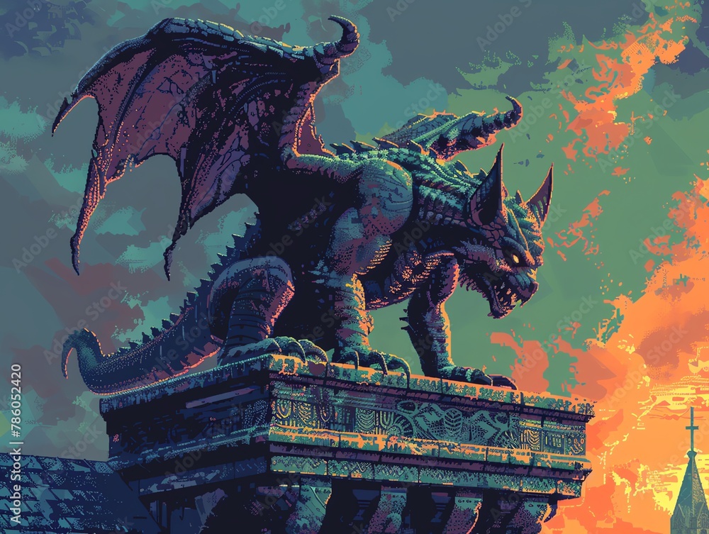 Illustrate the Gargoyle in a pixel art style, showcasing its ...