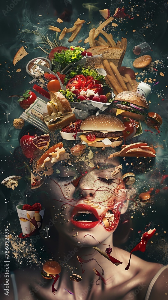 Visualize the struggle of binge eating disorder in a poignant digital ...