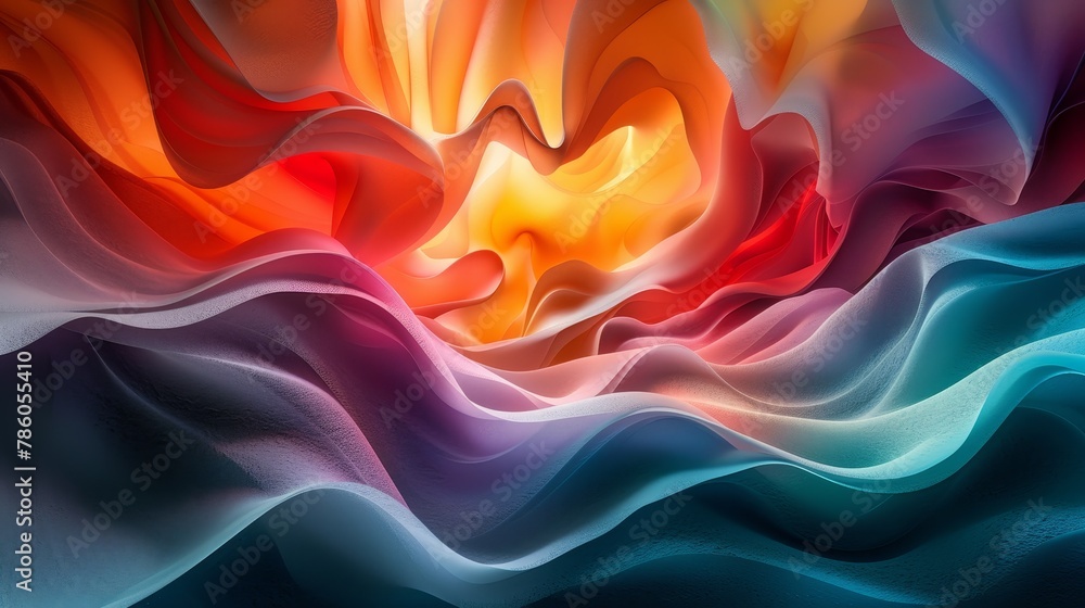 Envision a space where fluid shapes and bright, bold colors converge ...