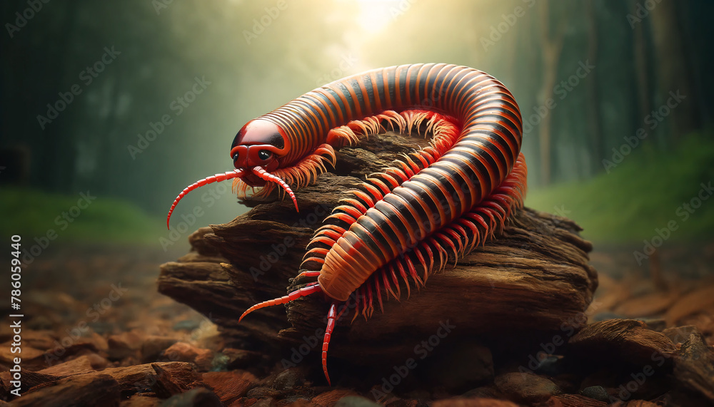 Millipedes with segmented bodies showing shades of red and brown Stock ...