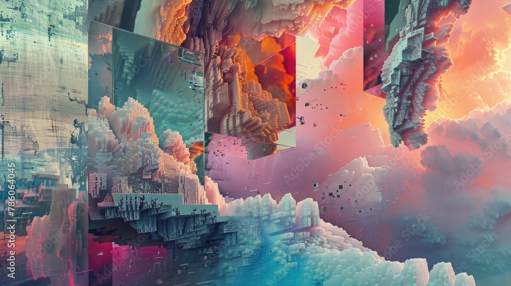 A surreal dreamscape where pixels morph and shift, blurring the ...