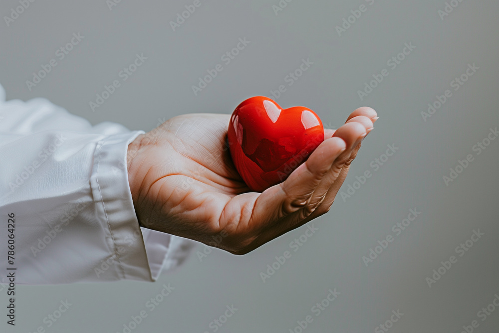 doctor's hand reaching out to grasp a red heart, symbolizing the ...