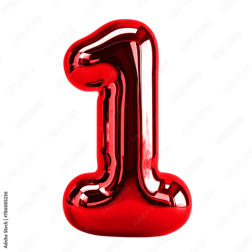 3D rendering of bright red number "1" isolated on transparent ...