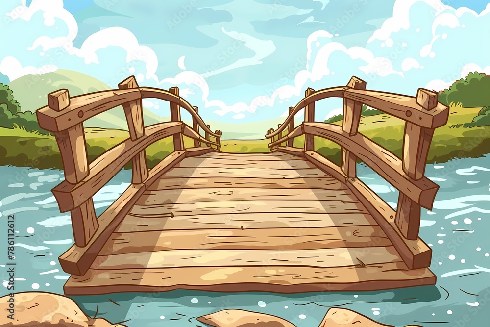 Wooden bridge, Illustration, cartoon background Stock Illustration ...