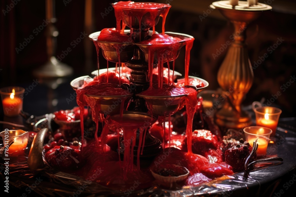 Vampire's Blood Fountain: Use a chocolate fountain with red-colored ...