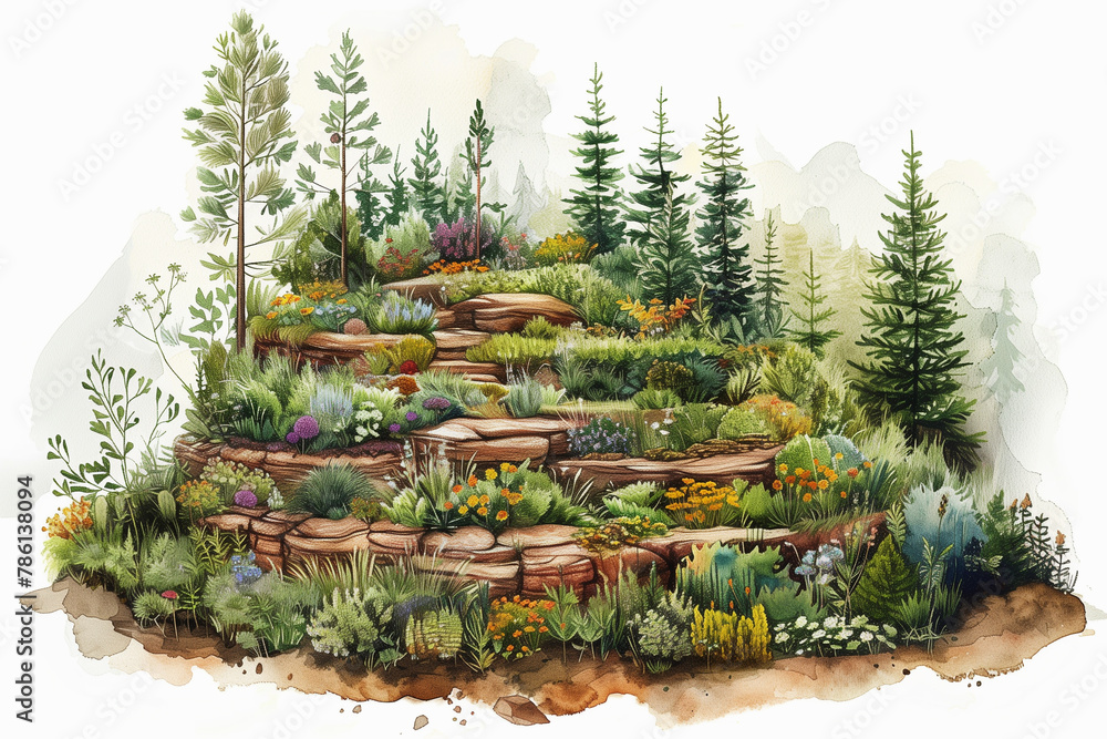 a permaculture food forest with multiple layers of plants, including ...