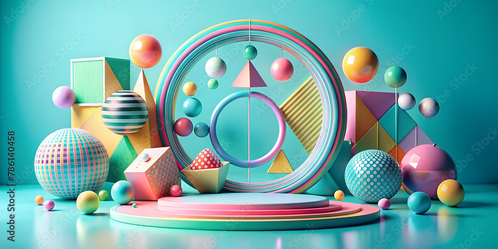 , circle, geometric shapes, in 3D style, colors, shapes, graphics ...
