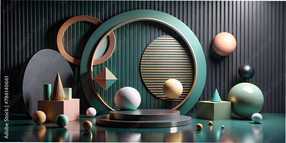 , circle, geometric shapes, in 3D style, colors, shapes, graphics ...