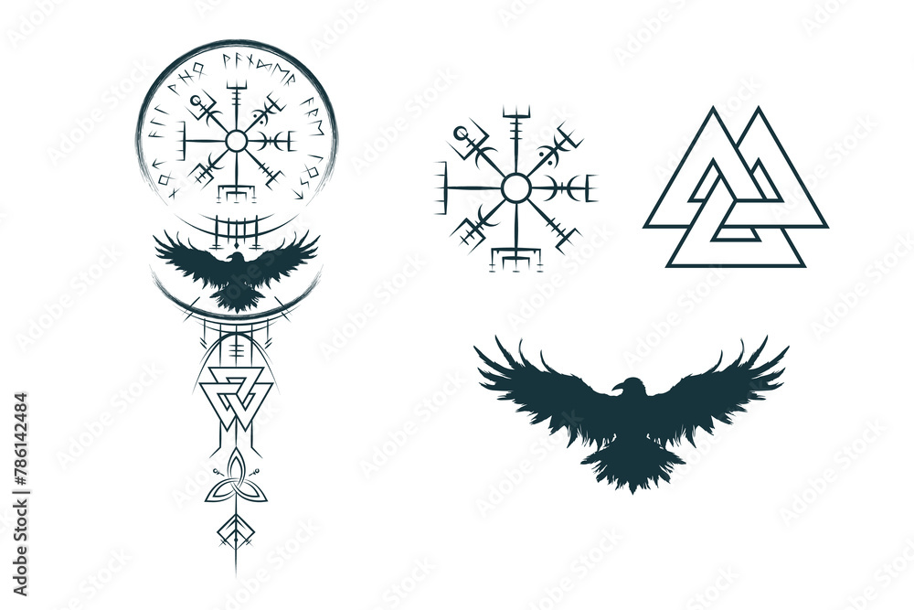Viking symbols and runes isolated set. Scandinavian vector illustration ...
