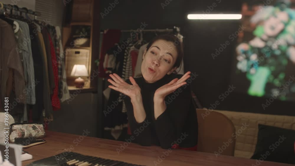 Talented mime actress playing emotions and facial expressions in front ...