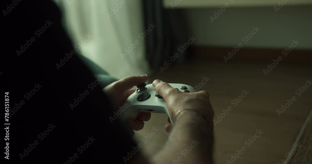 Man gamer hands holding modern console for play station close-up, guy ...