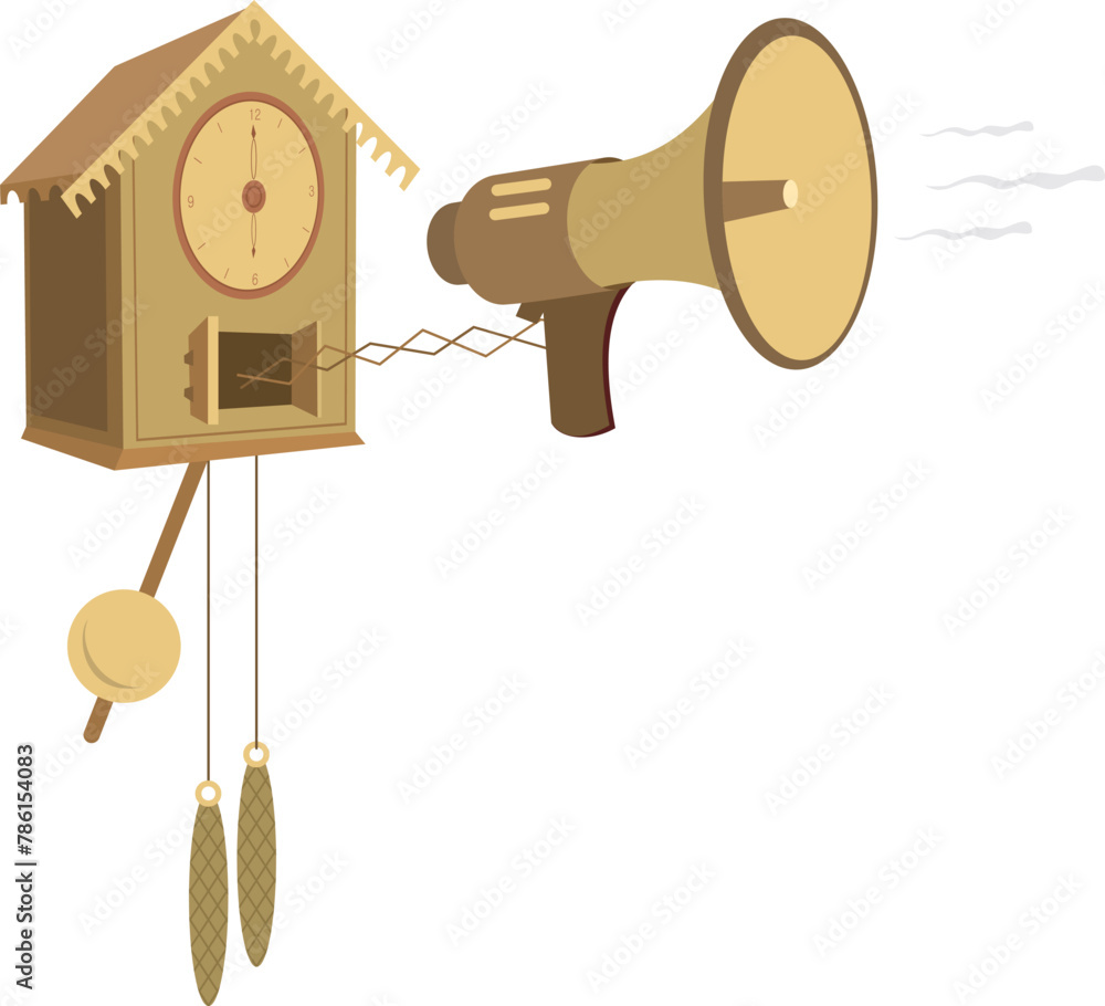 Cartoon cuckoo clock. Cartoon cuckoo clock with megaphone instead bird ...