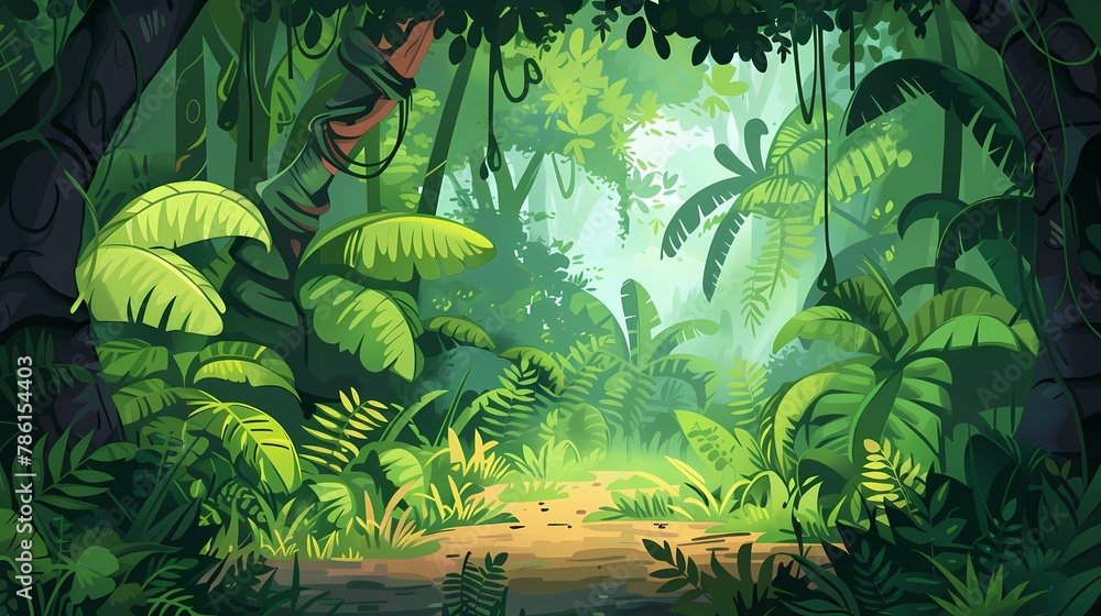Cartoon Illustration, Jungle, background Stock Illustration | Adobe Stock