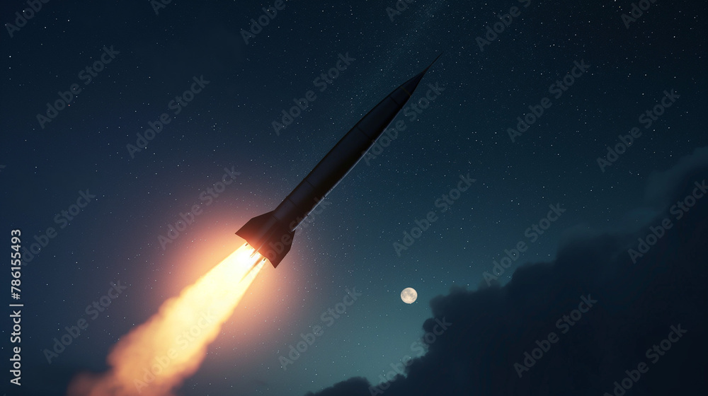Ballistic Missile Launch Against Night Sky: Modern Military News ...