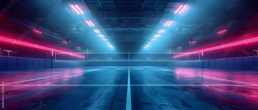 Neon Glow: Empty Volleyball Court in Surreal Hues. Concept Vibrant ...