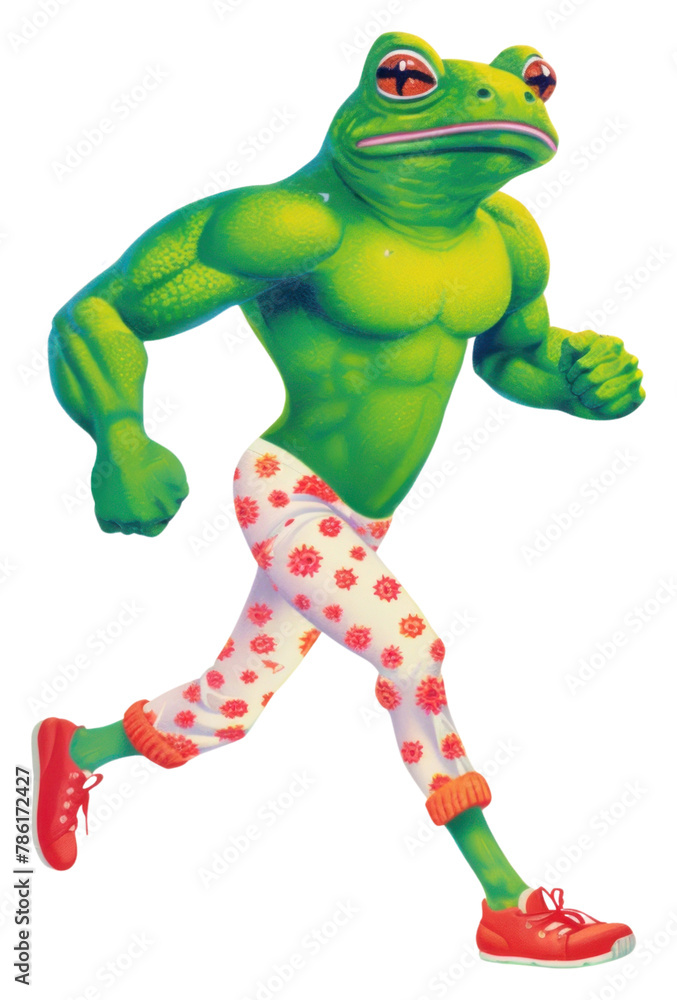 PNG A cartoon muscular Frog wear white pant frog green representation ...