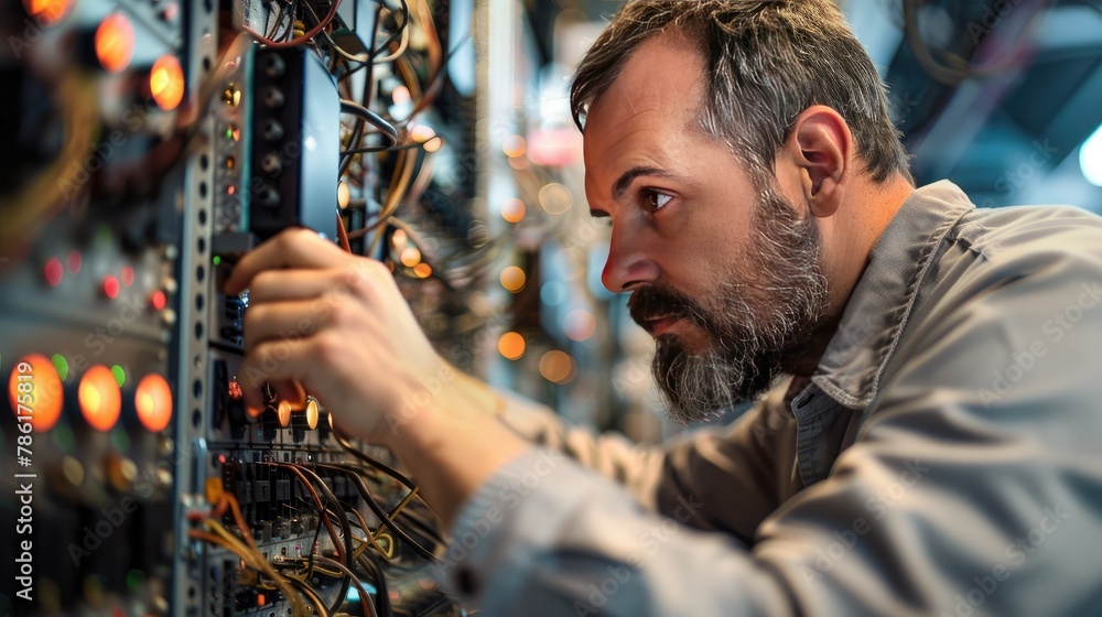 network engineer configuring network switches in a data center Stock ...