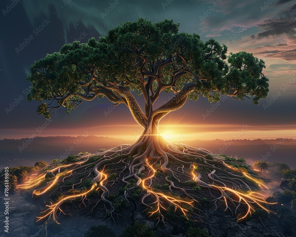 Life depicted as a tree, branches forming diverse paths, roots entwined ...