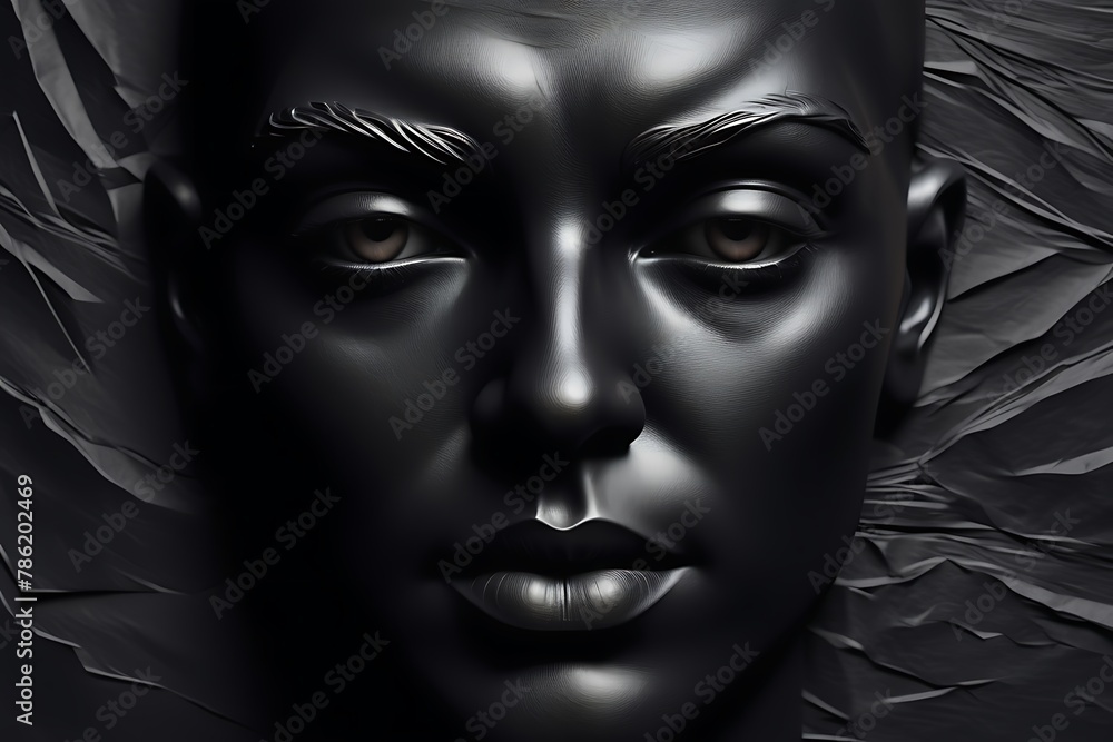 Modern Art with Black Woman Face on Luxurious Black Paper Texture ...