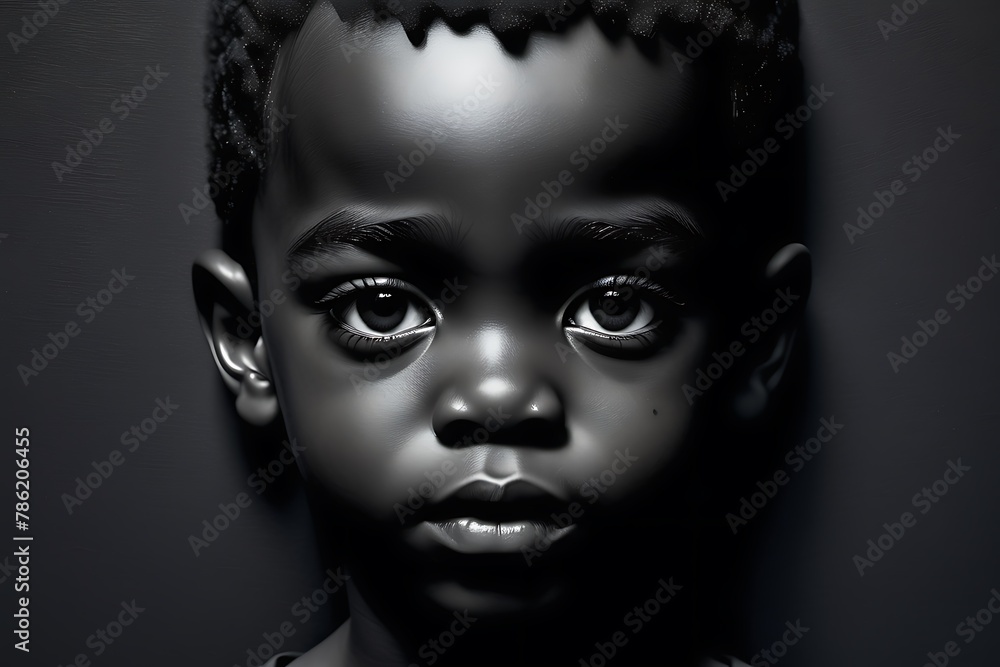 Modern Art with Black Kid Face on Luxurious Black Paper Texture ...
