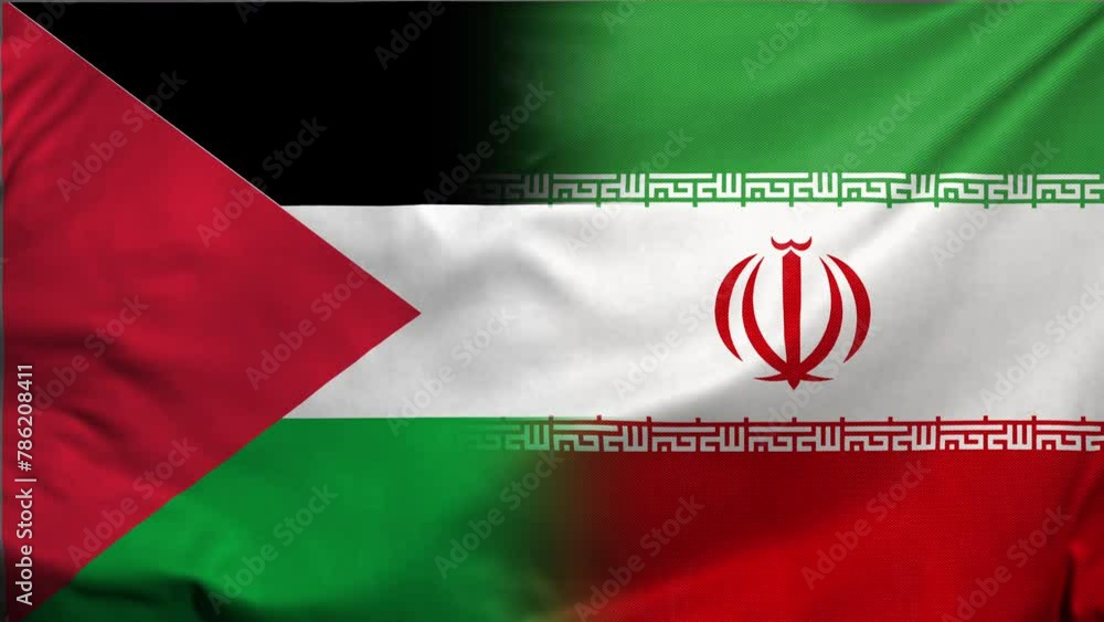 Realistic Slow Motion Animation of Waving Combined Iran and Palestine ...
