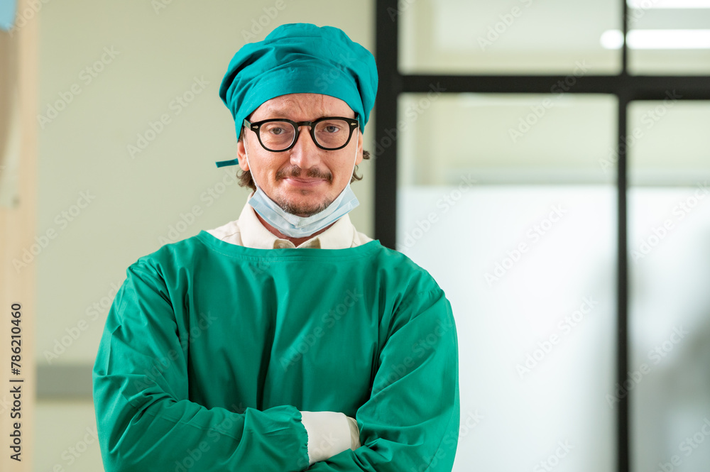 Man male surgeon doctor portrait in Green coat gown with stethoscope ...