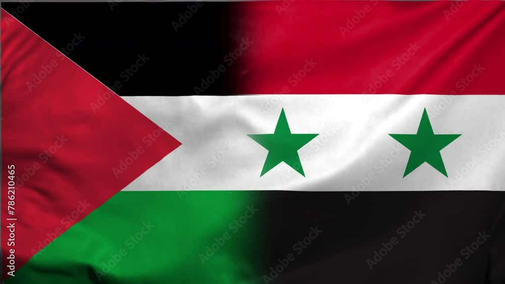 Waving Combined Flag of Palestine and Syria on Video Background ...