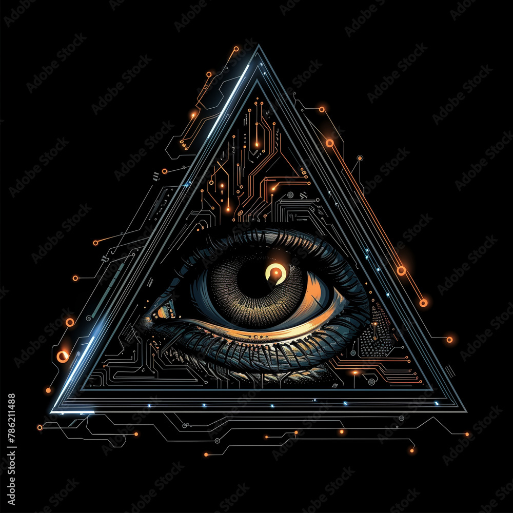 All seeing eye symbol with digital artificial intelligence cyber ...