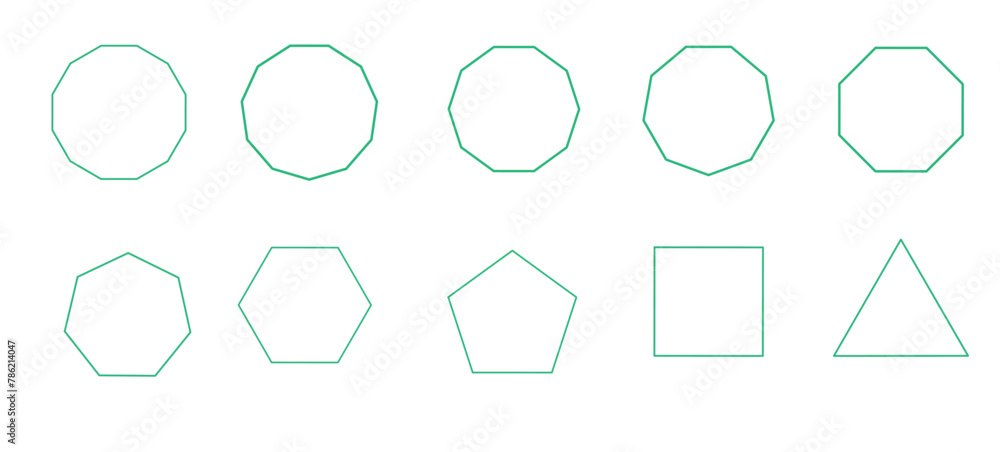 contour linear drawings of geometric shapes, a set of regular polygons ...
