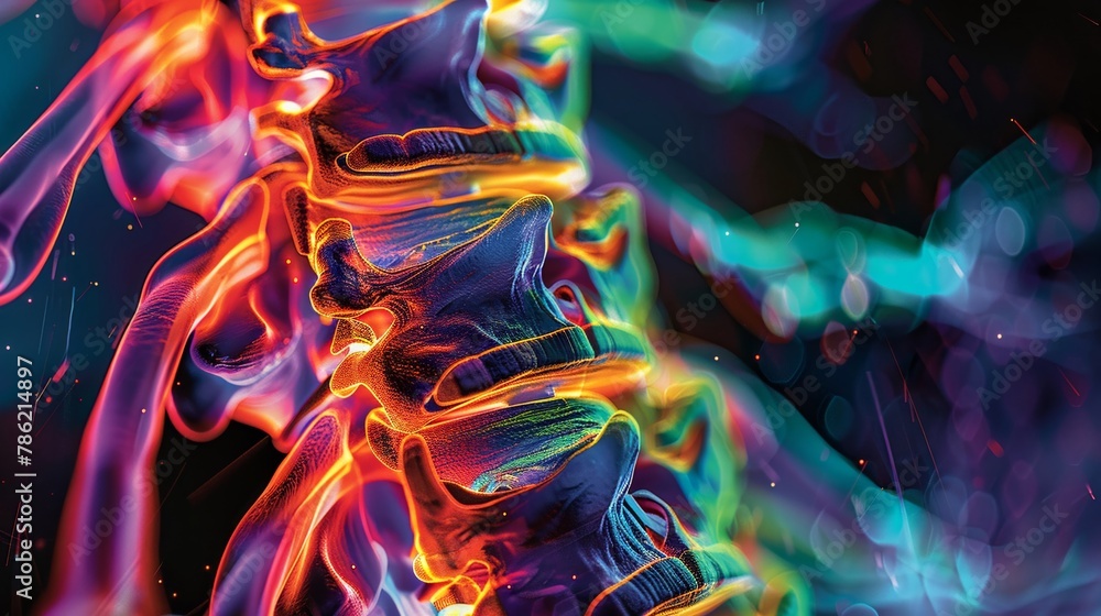 Anatomical illustration of a spine with herniated disc, highlighting ...