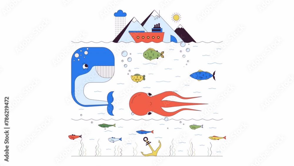 Discovery undersea creatures at marine cruise line 2D animation ...