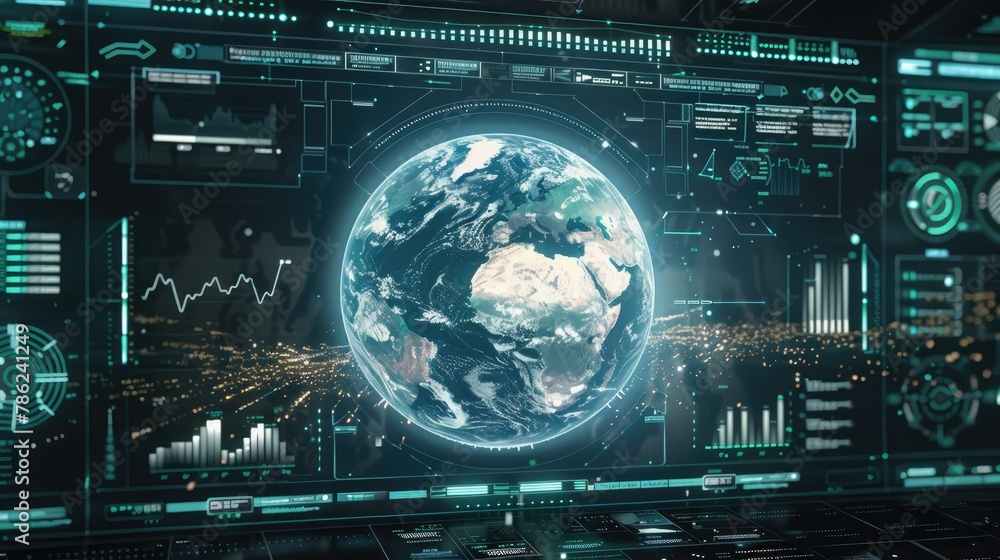 Advanced futuristic display screen featuring holographic representation ...