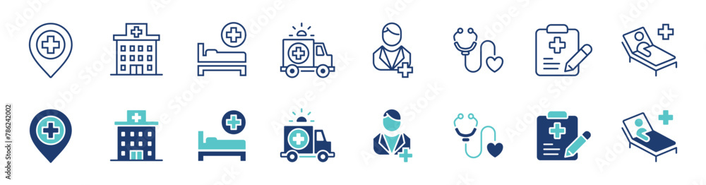 hospital icon vector set medical clinic medic elements signs. ambulance ...