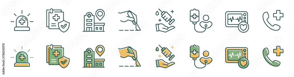 emergency health icon vector set medical rescue patient safety surgery ...