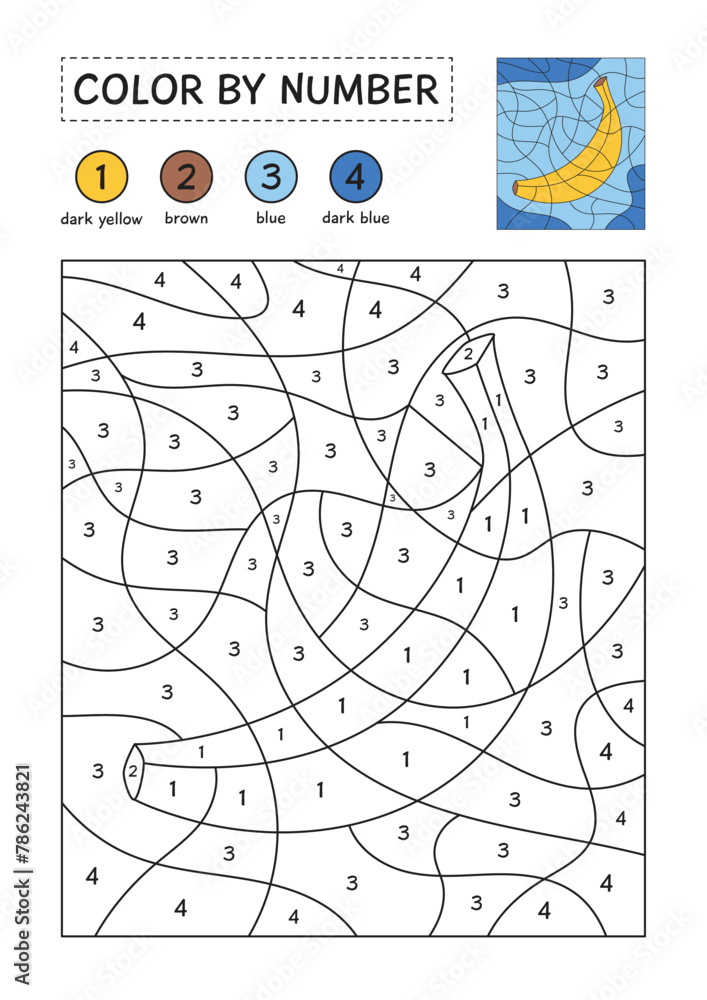 Coloring page with a picture of banana to color by numbers. Puzzle game ...