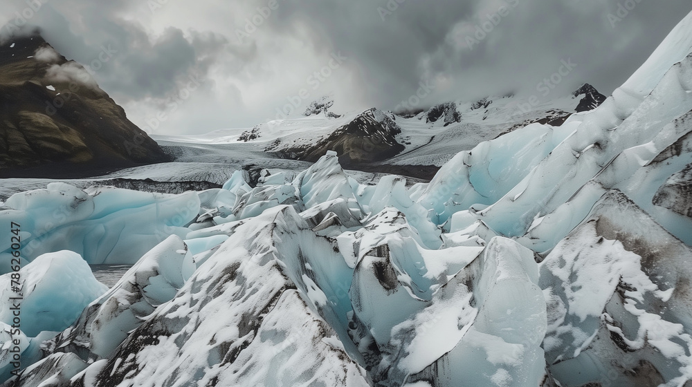 Gigantic glaciers, gradually melting away under the heat of rising ...