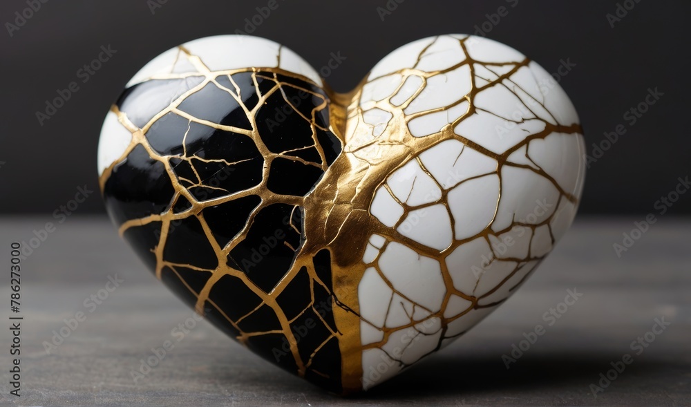 Kintsugi Upcycled white porcelain ceramic heart with golden cracks ...