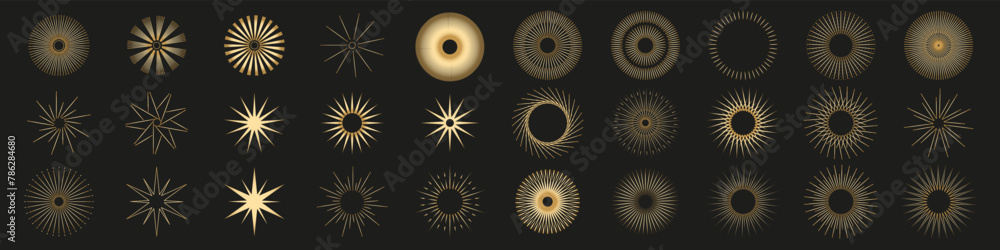 Circle pattern set of sun and stars. Sun, stars magic symbols. Vector ...