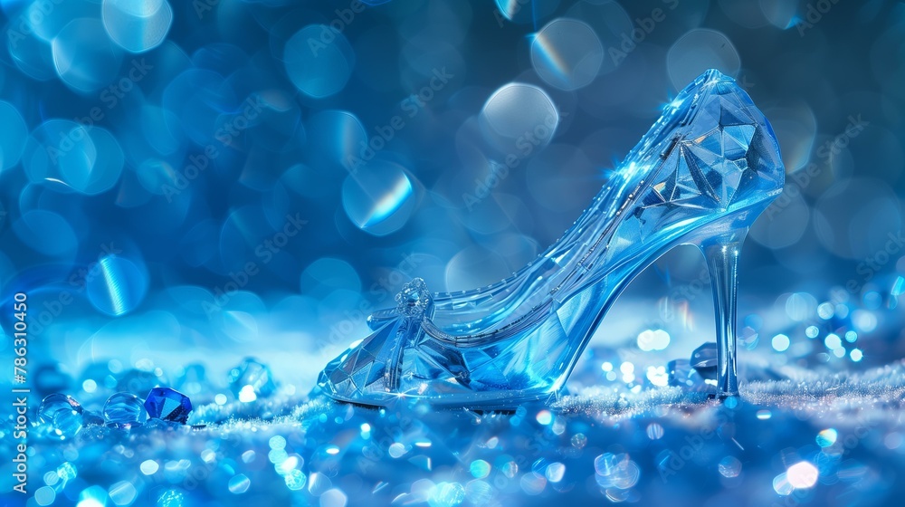 beautiful Cinderella glass crystal slipper with shiny magic with blue ...