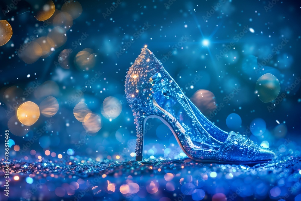 beautiful Cinderella glass crystal slipper with shiny magic with blue ...