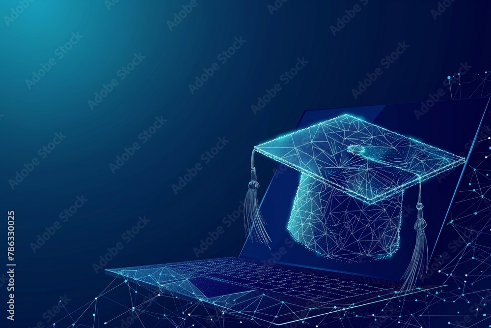 Abstract graduation cap on a laptop, graduation cap, graduation ...