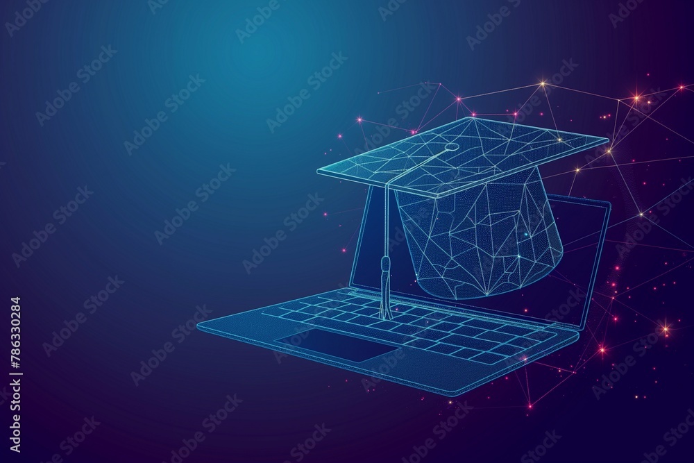 Abstract graduation cap on a laptop, graduation cap, graduation ...