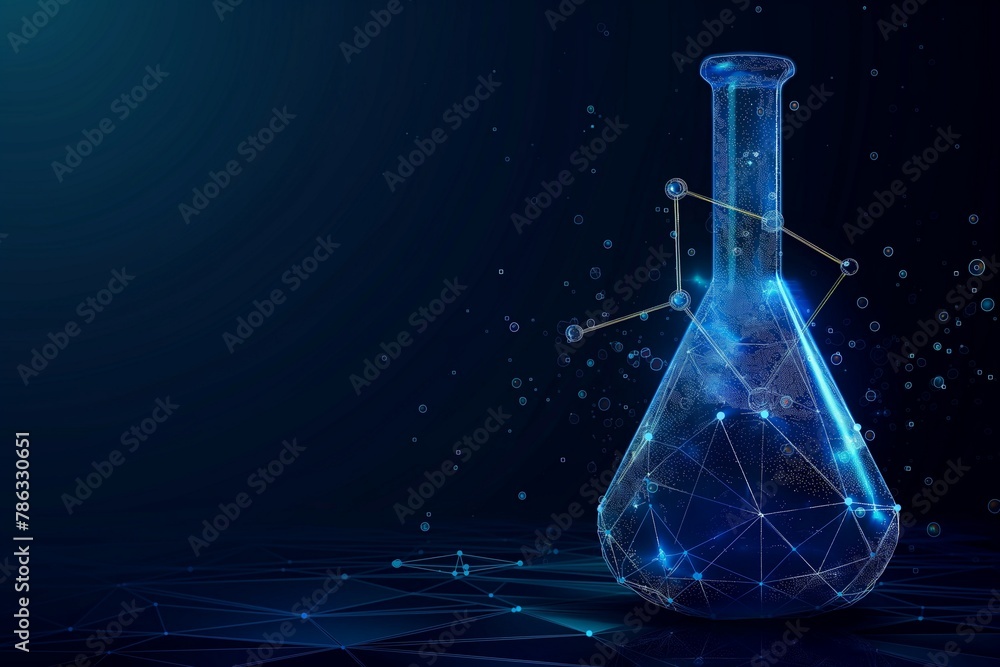 Abstract lab flask with blue liquid and chemistry, blue liquid ...