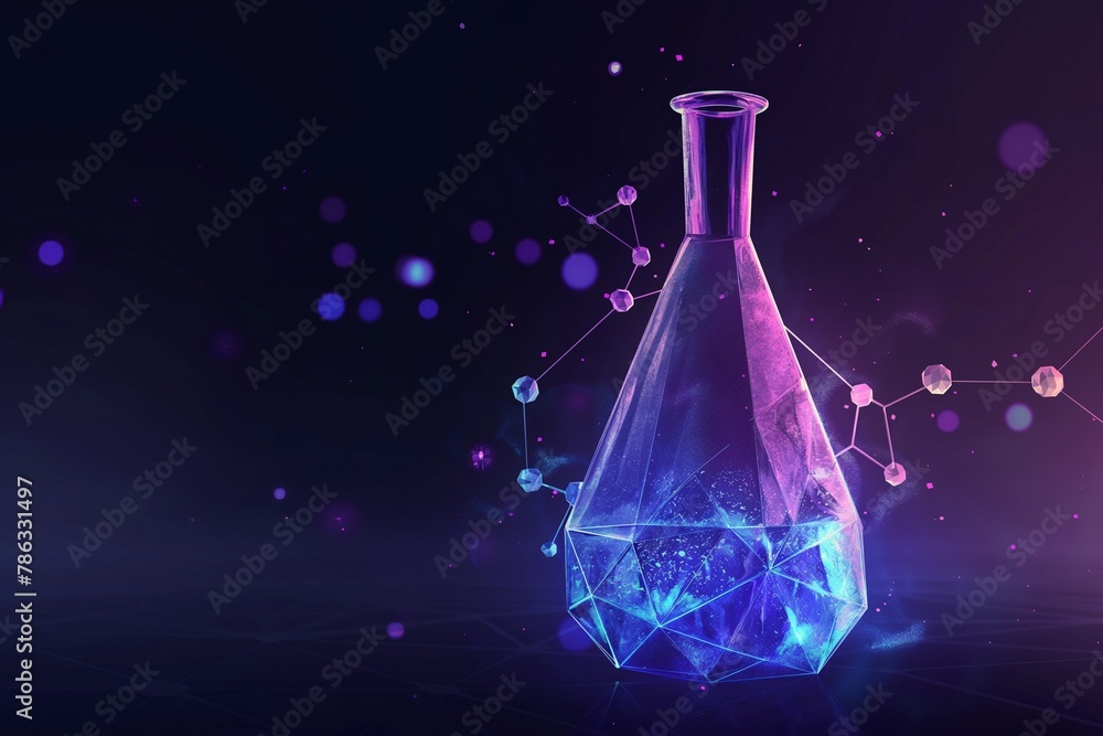Abstract lab flask with blue liquid and chemistry, blue liquid ...