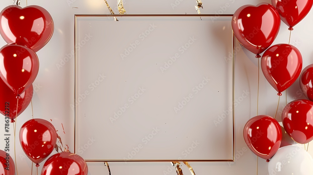 red frame balloons and gold frame border background Stock Illustration ...