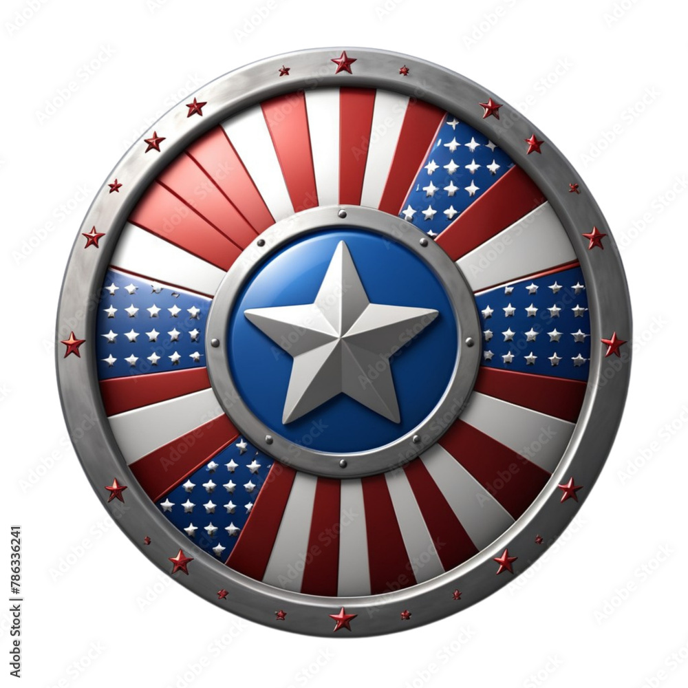 3d America Patriotic Metal Round Shield with Star and Blue, Red and ...
