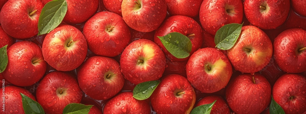 Red apples, top view of apple background banner for product ...