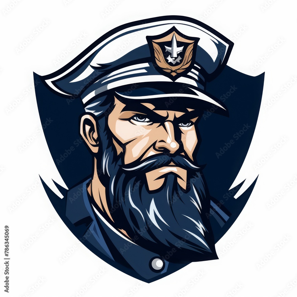 logo of chief ship captain with hat and smile vector cartoon ...