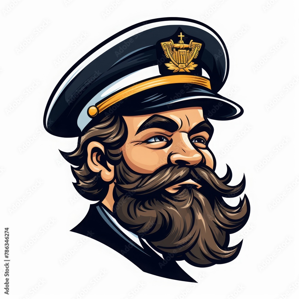 logo of chief ship captain with hat and smile vector cartoon ...
