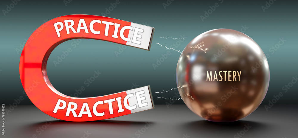 Practice attracts Mastery. A metaphor showing practice as a big magnet ...